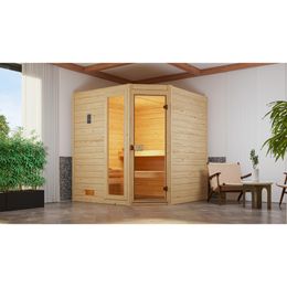 Weka Massivholz-Sauna 'Valida 2 Eck' mit 7,5 kW BioS-Ofenset, Steuerung, Glast&uuml;r, Fenster 187 x 170 x 203,5 cm