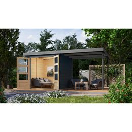 Karibu Metall-Holzgartenhaus-Set 'Komet 2 C' anthrazit / graualuminium 438 x 208,5 x 213 cm