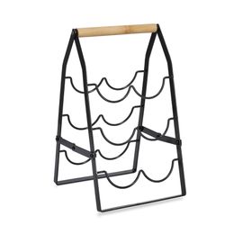 zeller Weinregal f&uuml;r 6 Flaschen Metall/Bambus schwarz 22 x 37,5 x 22 cm