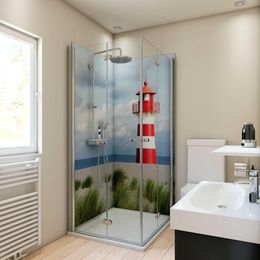 Breuer Duschr&uuml;ckwand Motiv Leuchtturm 90 x 90 x 210 cm