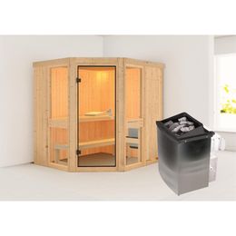 Karibu Elementsauna 'Ana 1' naturbelassen mit bronzierter T&uuml;r 9 kW Ofen Edelstahl integrierte Steuerung 196 x 170 x 198 cm