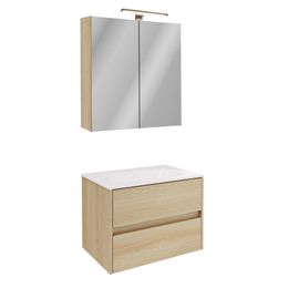 Fackelmann Badm&ouml;belset 'Compact Line' 70 cm 5-teilig eichefarben mit Spiegelschrank