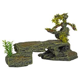 Aqua Della Deko-Tunnelfels Polyresin grau/gr&uuml;n 34 x 15,5 x 21 cm