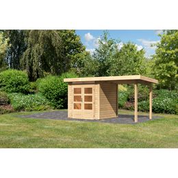 Karibu Gartenhaus-Set 'Landern 1' naturbelassen mit Anbaudach 451,5 x 222 x 232 cm