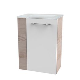 Fackelmann Glasbecken mit Unterschrank 'SBC' Hahnloch links wei&szlig;/Eschefarben 54,5 x 70,5 x 31,7 cm