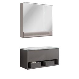 Fackelmann Badm&ouml;belset 'B.Paris' 90 cm 3-teilig grau mit Spiegelschrank