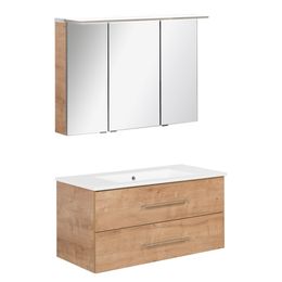 Fackelmann Badm&ouml;belset 'b.perfekt' Spiegelschrank und Waschbecken mit Unterschrank wei&szlig;/Ast Eiche