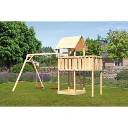 Karibu Kinderspielturm 'Lotti' naturbelassene nordische Fichte 107 x 291 x 107 cm