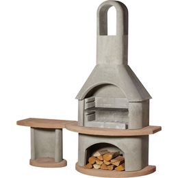 Buschbeck Grillkamin 'Carmen' grau, terracotta 180 x 203 x 65 cm mit Tisch