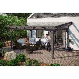 Skan Holz Terrassen&uuml;berdachung 'Sanremo' 541 x 350 cm Leimholz Doppelstegplatten schiefergrau