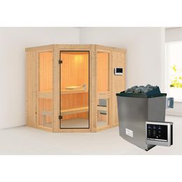 Karibu Elementsauna 'Ana 1' naturbelassen mit bronzierter T&uuml;r 9 kW Ofen Edelstahl externe Steuerung Easy 196 x 170 x 198 cm