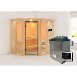 Karibu Elementsauna 'Ana 1' naturbelassen mit Kranz 9 kW Ofen externe Steuerung Easy 210 x 184 x 202 cm