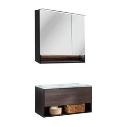 Fackelmann Badm&ouml;belset 'B.Paris' 90cm 3-teilig schwarz/eichefarben mit Spiegelschrank