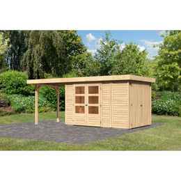 Karibu Gartenhaus-Set 'Betola 3' naturbelassen mit Anbauschrank und Schleppdach 566 x 211 x 238 cm