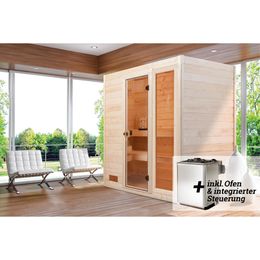 Weka Massivholz-Sauna 'Valida 3' mit 9 kW K-Ofenset, integrierter Steuerung, Glast&uuml;r, Fenster 187 x 187 x 203,5 cm