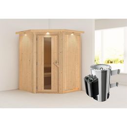 Karibu Elementsauna 'Valeria' naturbelassen mit Energiespart&uuml;r und Kranz 3,6 kW Ofen integrierte Steuerung 165 x 165 x 202 cm