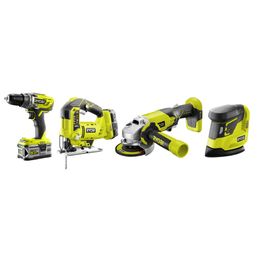 Ryobi Combo Kit Akku-Bohrschrauber, Stichs&auml;ge, Winkelschleifer & Delta-Vibrationsschleifer mit 2 Akkus (2/5 Ah)