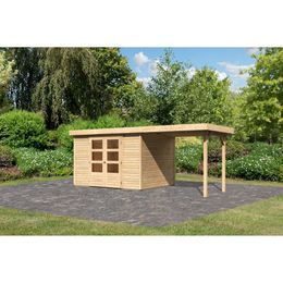 Karibu Gartenhaus-Set 'Raskola 5' naturbelassen mit Anbaudach 554 x 211 x 262 cm