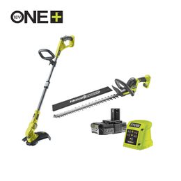 Ryobi Kombo-Kit Akku-Rasentrimmer 'OLT1832' Akku-Heckenschere 'RY18HT55A-0' mit Akku und Ladeger&auml;t