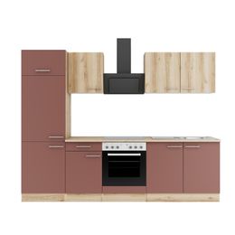 Optifit K&uuml;chenzeile mit E-Ger&auml;ten 'OPTIkompakt Livorno290' eichefarben/rostrot 270 cm
