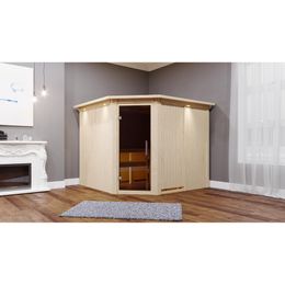 Karibu Elementsauna 'Alma' naturbelassen mit Kranz und graphitfarbener T&uuml;r 245 x 210 x 202 cm