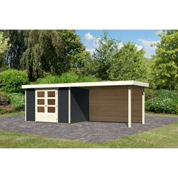 Karibu Gartenhaus-Set 'Raskola 4' anthrazit mit Anbaudach und R&uuml;ckwand 572 x 211 x 238 cm