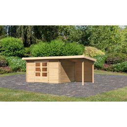 Karibu Gartenhaus-Set 'Kastrup 7' naturbelassen mit Anbaudach und R&uuml;ckwand 574 x 222 x 333 cm
