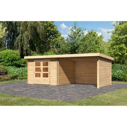 Karibu Gartenhaus-Set 'Kastrup 5' naturbelassen mit Anbaudach, Seiten- und R&uuml;ckwand 614 x 220 x 333 cm