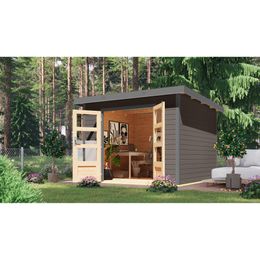 Karibu Metall-Holzgartenhaus 'Meteor 6 B' Fichtenholz terragrau Metall graualuminium 271 x 218,5 x 271 cm