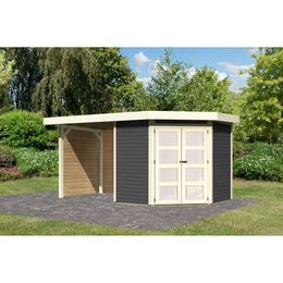 Karibu Gartenhaus-Set 'Seifersdorf 3' terragrau mit Anbaudach, Seiten- und R&uuml;ckwand 467 x 218 x 238 cm