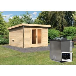 Karibu Saunahaus 'Francisco 1' B naturbelassen 9 kW Bio-Ofen externe Steuerung 309 x 309 x 229 cm