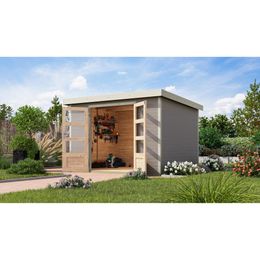 Karibu Gartenhaus 'Komet 5 D' Fichtenholz wassergrau / wei&szlig; 298,5 x 209 x 242,5 cm