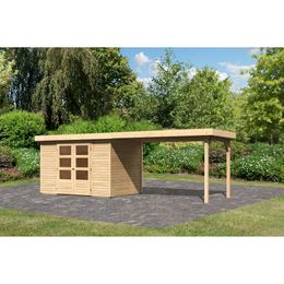 Karibu Gartenhaus-Set 'Raskola 4' naturbelassen mit Anbaudach 591,5 x 211 x 238 cm