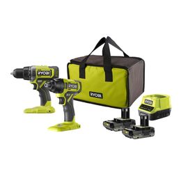 Ryobi Akku-Maschinen-Set 'ONE+ RCK182G-220S' Bohrschrauber und Schlagschrauber 18 V, inklusive 2 Akkus und Ladeger&auml;t