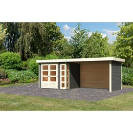 Karibu Gartenhaus-Set 'Terko 3' terragrau mit Schleppdach, Seiten- und R&uuml;ckwand 528,5 x 211 x 238 cm