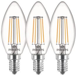Philips LED-Leuchtmittelset Kerze klar E14 4,3 W 470 lm warmwei&szlig; 3 St&uuml;ck