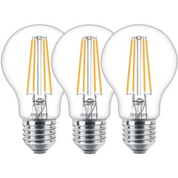Philips LED-Leuchtmittelset Standardform klar E27 7 W 806 lm warmwei&szlig; 3 St&uuml;ck