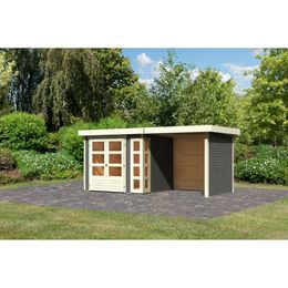 Karibu Gartenhaus-Set 'Terko 3' terragrau mit Schleppdach, Seiten- und R&uuml;ckwand 491 x 211 x 238 cm