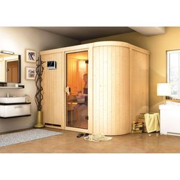 Karibu Elementsauna 'Amira 4' naturbelassen mit bronzierter T&uuml;r 9 kW Ofen externe Steuerung Easy 231 x 170 x 198 cm