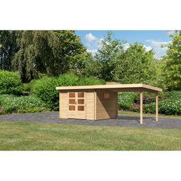 Karibu Gartenhaus-Set 'Ahrensburg 3' naturbelassen mit Anbaudach 614,5 x 217 x 333 cm