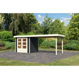Karibu Gartenhaus-Set 'Raskola 2' anthrazit mit Anbaudach 504,5 x 211 x 238 cm