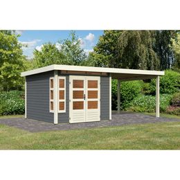 Karibu Gartenhaus-Set 'Mastorf 6' terragrau mit Anbaudach 612 x 222 x 303 cm