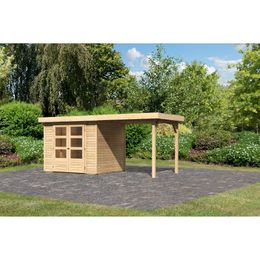 Karibu Gartenhaus-Set 'Raskola 3' naturbelassen mit Anbaudach 491 x 211 x 238 cm