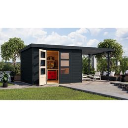 Karibu Gartenhaus-Set 'Komet 5 C' Fichtenholz anthrazit / anthrazit mit Anbaudach 2,35 m breit 514,5 x 209 x 242,5 cm