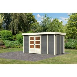 Karibu Gartenhaus-Set 'Betola 5' terragrau mit Anbauschrank 330 x 211 x 238 cm