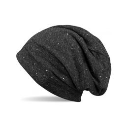 styleBREAKER M&uuml;tze 'Beanie mit Strass Nieten Applikation' Damen Gr&ouml;&szlig;e 54/64 schwarzmeliert