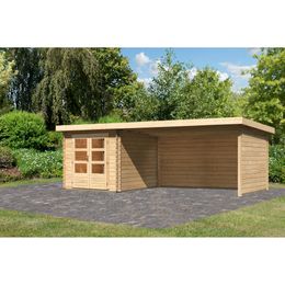 Karibu Gartenhaus-Set 'Kastrup 4' naturbelassen mit Anbaudach, Seiten- und R&uuml;ckwand 654 x 222 x 333 cm