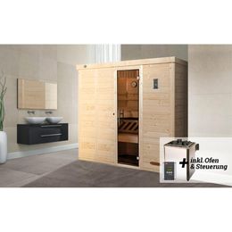 Weka Massivholz-Elementsauna 'Kemi 5' mit 7,5 kW OS-Ofenset, Steuerung, Glast&uuml;r 238 x 188 x 200 cm