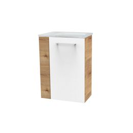 Fackelmann Glasbecken mit Unterschrank 'SBC' Hahnloch links wei&szlig;/Eichefarben 45 x 61,5 x 32 cm