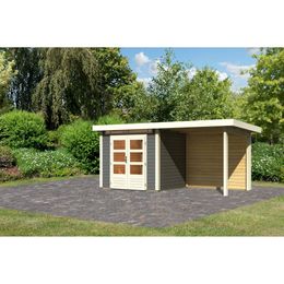 Karibu Gartenhaus-Set 'Landern 2' terragrau mit Anbaudach und R&uuml;ckwand 492 x 222 x 232 cm